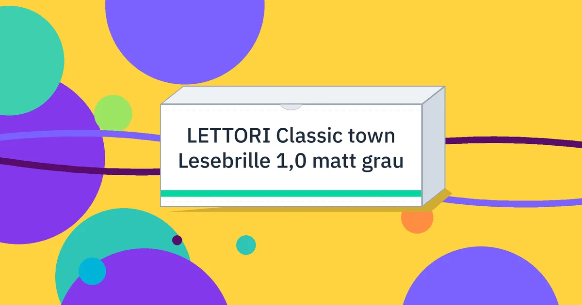 Symbolbild: Packung mit der Aufschrift LETTORI Classic town Lesebrille 1,0 matt grau (PZN 11057374) – Verfügbarkeit und Bezug in Apotheken in Frankfurt am Main