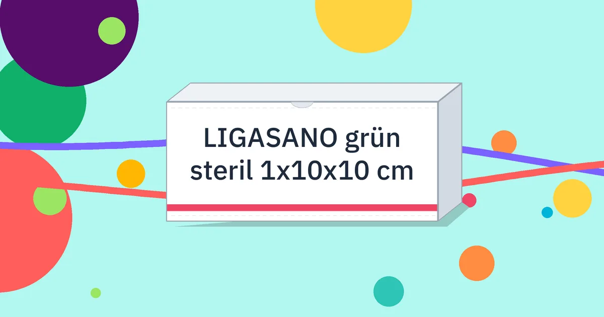Symbolbild: Packung mit der Aufschrift LIGASANO grün steril 1x10x10 cm (PZN 20372689) – Verfügbarkeit und Bezug in Apotheken in Frankfurt am Main