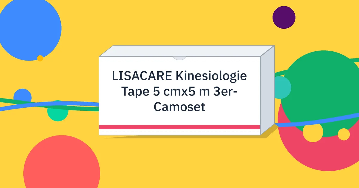 Symbolbild: Packung mit der Aufschrift LISACARE Kinesiologie Tape 5 cmx5 m 3er-Camoset (PZN 18325062) – Verfügbarkeit und Bezug in Apotheken in Frankfurt am Main