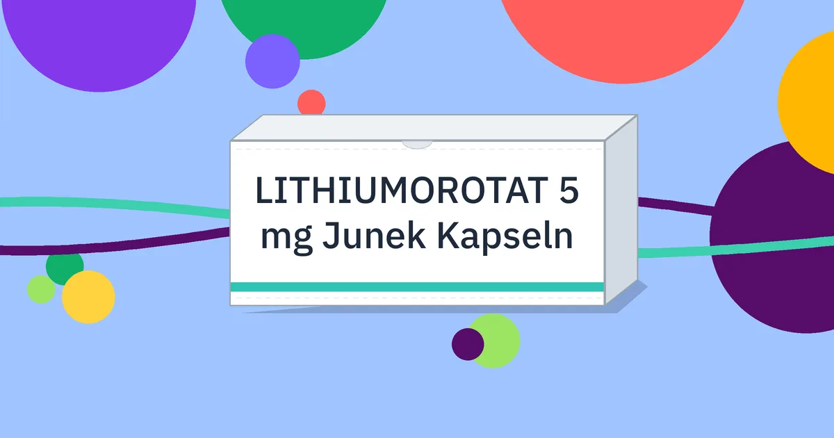 Symbolbild: Packung mit der Aufschrift LITHIUMOROTAT 5 mg Junek Kapseln (PZN 20124477) – Verfügbarkeit und Bezug in Apotheken in Frankfurt am Main
