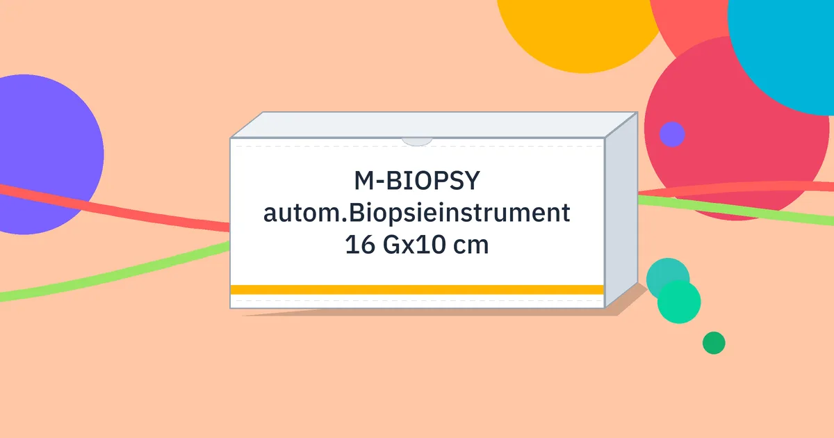 Symbolbild: Packung mit der Aufschrift M-BIOPSY autom.Biopsieinstrument 16 Gx10 cm (PZN 20326778) – Verfügbarkeit und Bezug in Apotheken in Frankfurt am Main