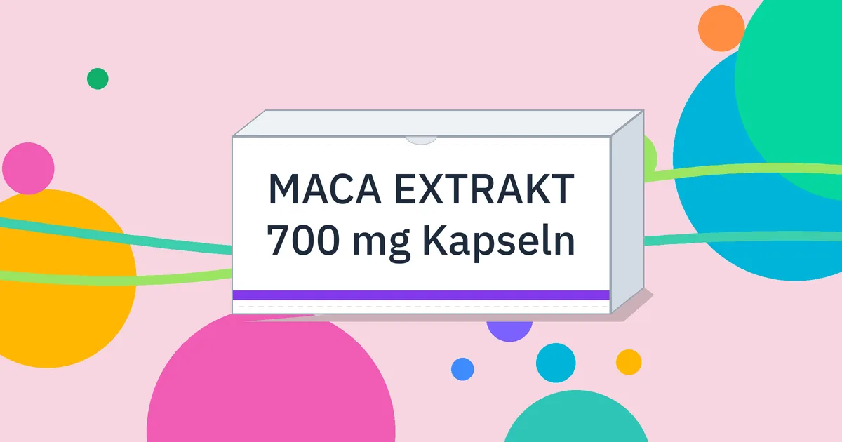 Symbolbild: Packung mit der Aufschrift MACA EXTRAKT 700 mg Kapseln (PZN 15737545) – Verfügbarkeit und Bezug in Apotheken in Frankfurt am Main