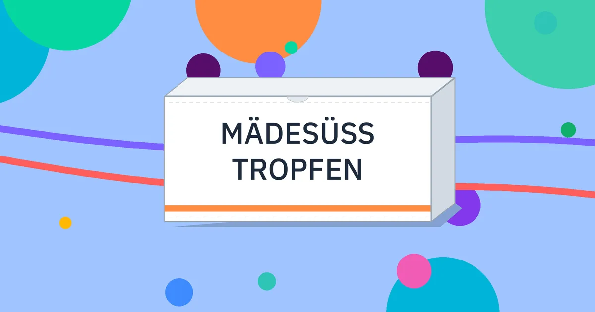 Symbolbild: Packung mit der Aufschrift MÄDESÜSS TROPFEN (PZN 14281764) – Verfügbarkeit und Bezug in Apotheken in Frankfurt am Main
