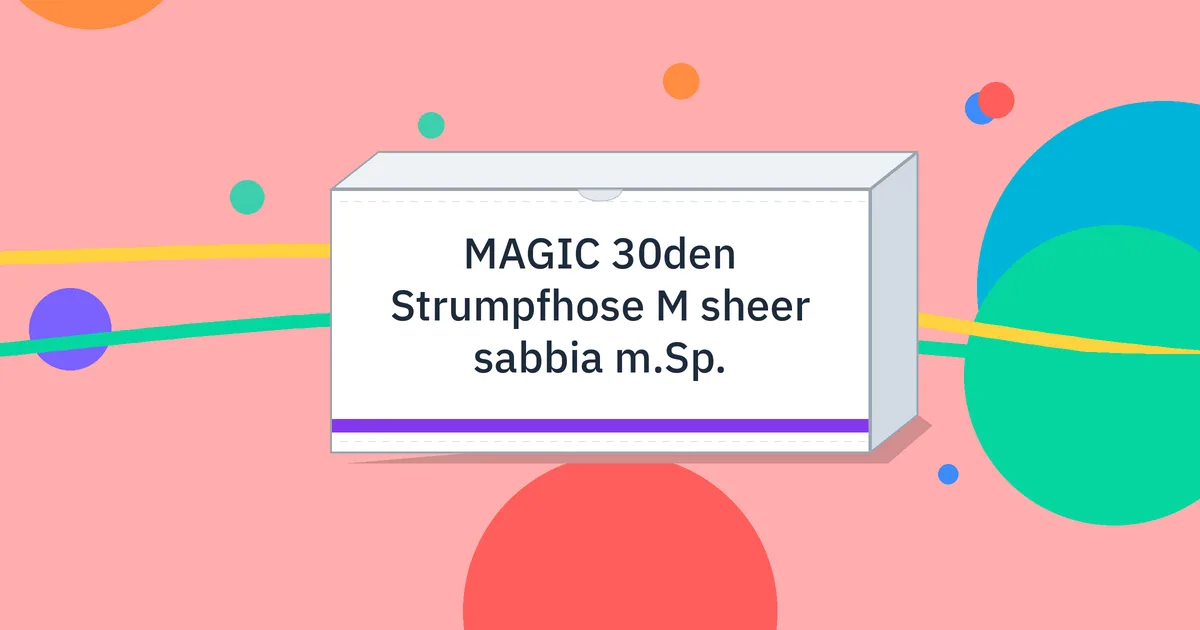 Symbolbild: Packung mit der Aufschrift MAGIC 30den Strumpfhose M sheer sabbia m.Sp. (PZN 16182279) – Verfügbarkeit und Bezug in Apotheken in Frankfurt am Main