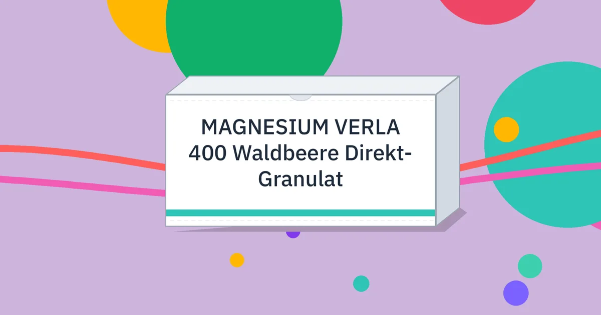 Symbolbild: Packung mit der Aufschrift MAGNESIUM VERLA 400 Waldbeere Direkt-Granulat (PZN 18774179) – Verfügbarkeit und Bezug in Apotheken in Frankfurt am Main