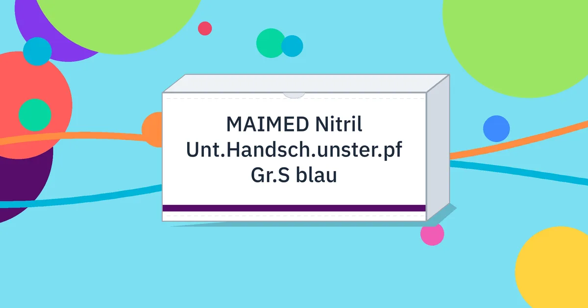 Symbolbild: Packung mit der Aufschrift MAIMED Nitril Unt.Handsch.unster.pf Gr.S blau (PZN 02074379) – Verfügbarkeit und Bezug in Apotheken in Frankfurt am Main