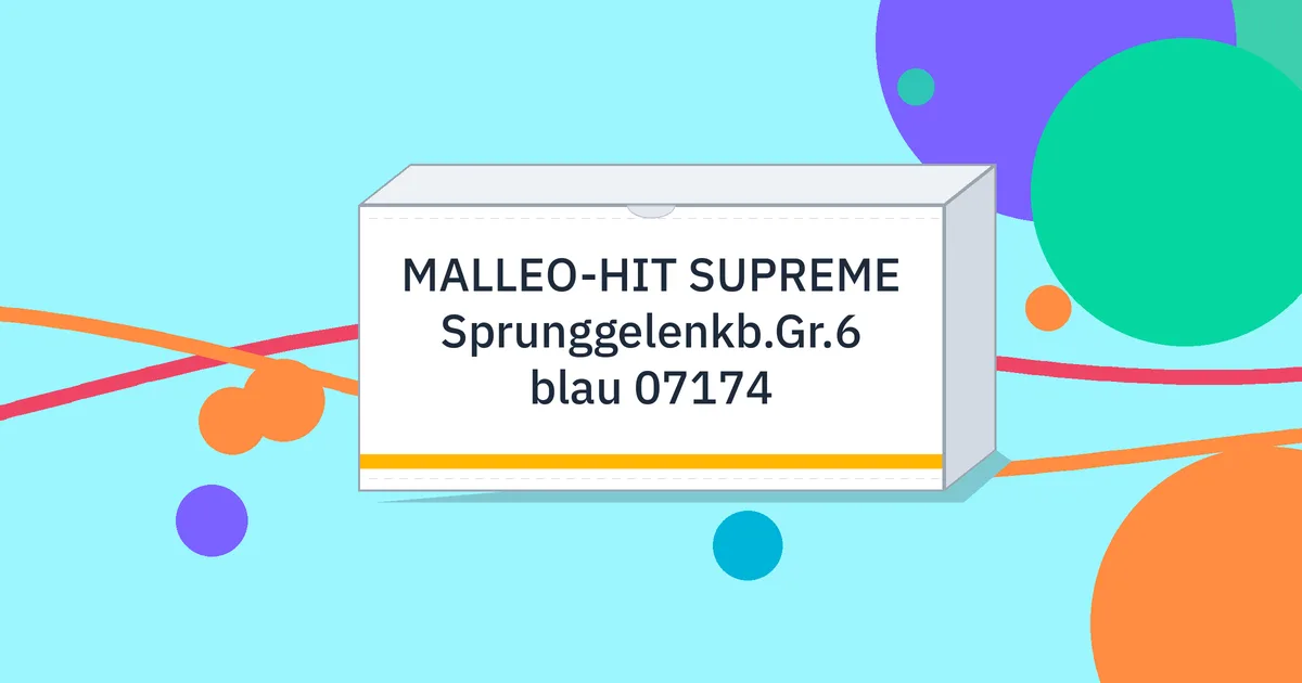 Symbolbild: Packung mit der Aufschrift MALLEO-HIT SUPREME Sprunggelenkb.Gr.6 blau 07174 (PZN 16931315) – Verfügbarkeit und Bezug in Apotheken in Frankfurt am Main