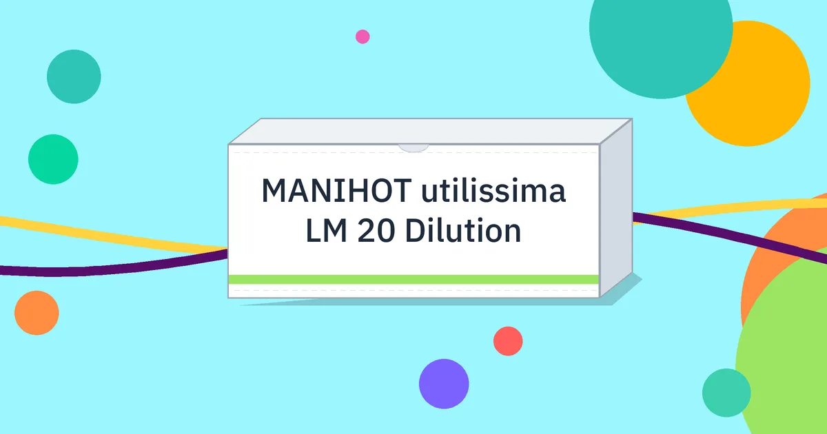 Symbolbild: Packung mit der Aufschrift MANIHOT utilissima LM 20 Dilution (PZN 13601037) – Verfügbarkeit und Bezug in Apotheken in Frankfurt am Main