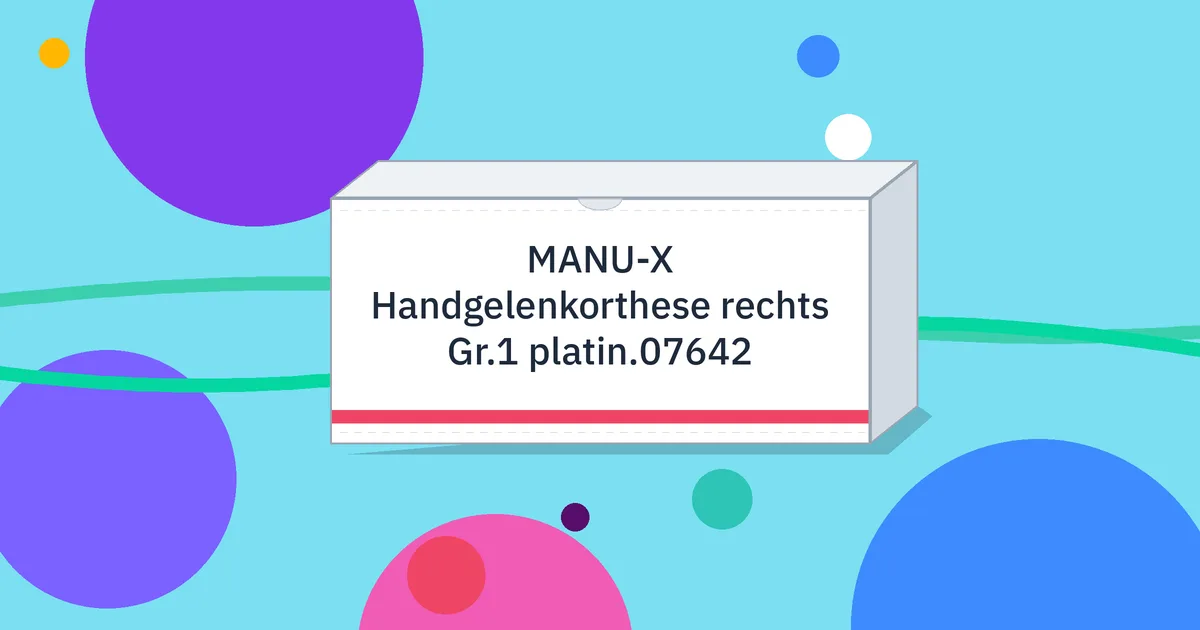 Symbolbild: Packung mit der Aufschrift MANU-X Handgelenkorthese rechts Gr.1 platin.07642 (PZN 16735761) – Verfügbarkeit und Bezug in Apotheken in Frankfurt am Main