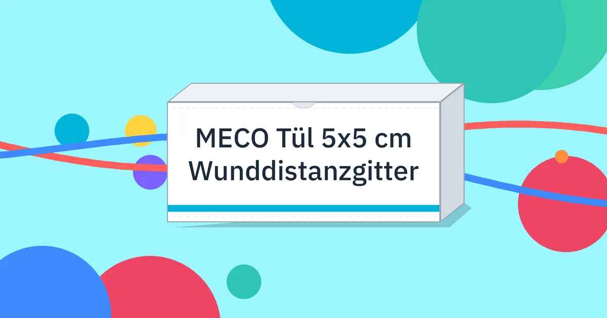 Symbolbild: Packung mit der Aufschrift MECO Tül 5x5 cm Wunddistanzgitter (PZN 20271706) – Verfügbarkeit und Bezug in Apotheken in Frankfurt am Main