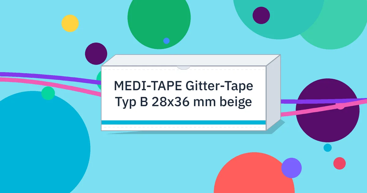 Symbolbild: Packung mit der Aufschrift MEDI-TAPE Gitter-Tape Typ B 28x36 mm beige (PZN 16043106) – Verfügbarkeit und Bezug in Apotheken in Frankfurt am Main