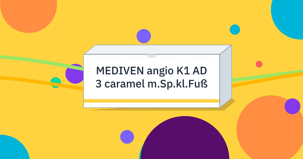 Symbolbild: Packung mit der Aufschrift MEDIVEN angio K1 AD 3 caramel m.Sp.kl.Fuß (PZN 17209951) – Verfügbarkeit und Bezug in Apotheken in Frankfurt am Main
