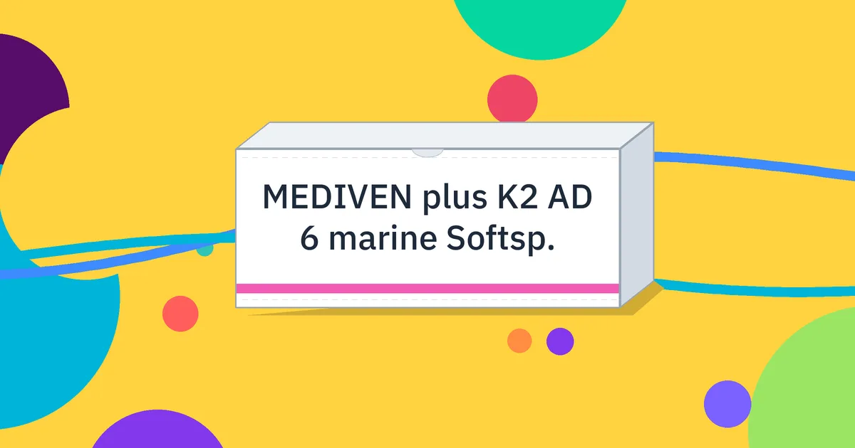 Symbolbild: Packung mit der Aufschrift MEDIVEN plus K2 AD 6 marine Softsp. (PZN 15092551) – Verfügbarkeit und Bezug in Apotheken in Frankfurt am Main