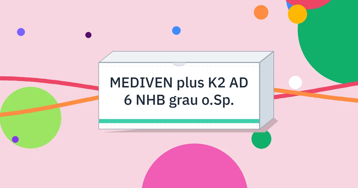 Symbolbild: Packung mit der Aufschrift MEDIVEN plus K2 AD 6 NHB grau o.Sp. (PZN 18946456) – Verfügbarkeit und Bezug in Apotheken in Frankfurt am Main
