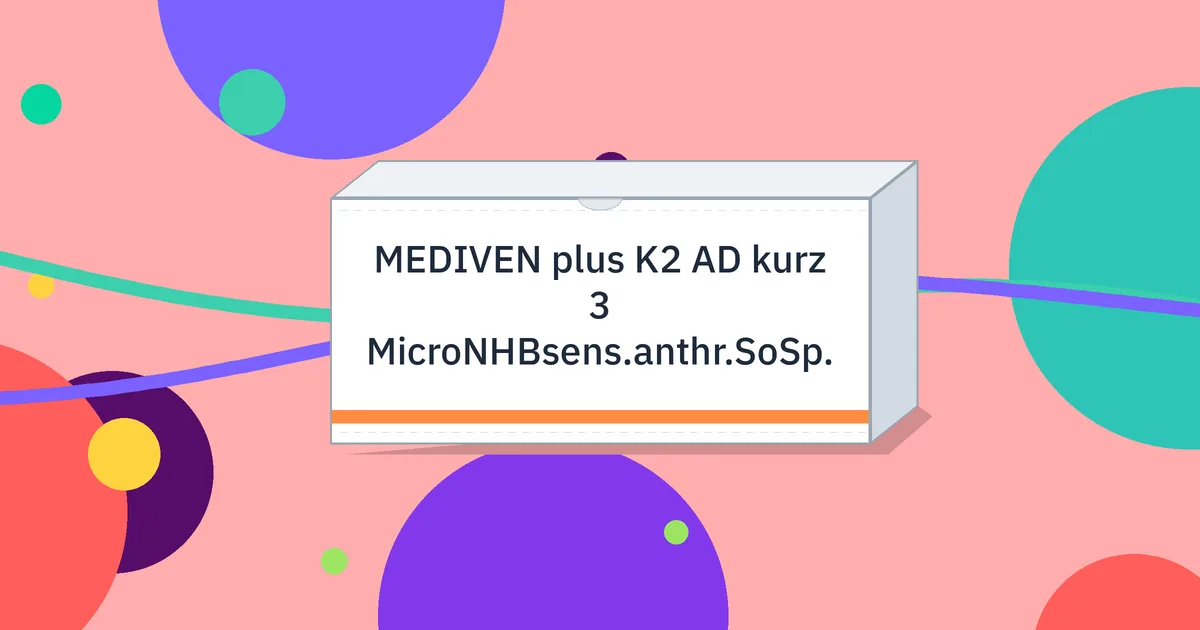Symbolbild: Packung mit der Aufschrift MEDIVEN plus K2 AD kurz 3 MicroNHBsens.anthr.SoSp. (PZN 15933559) – Verfügbarkeit und Bezug in Apotheken in Frankfurt am Main