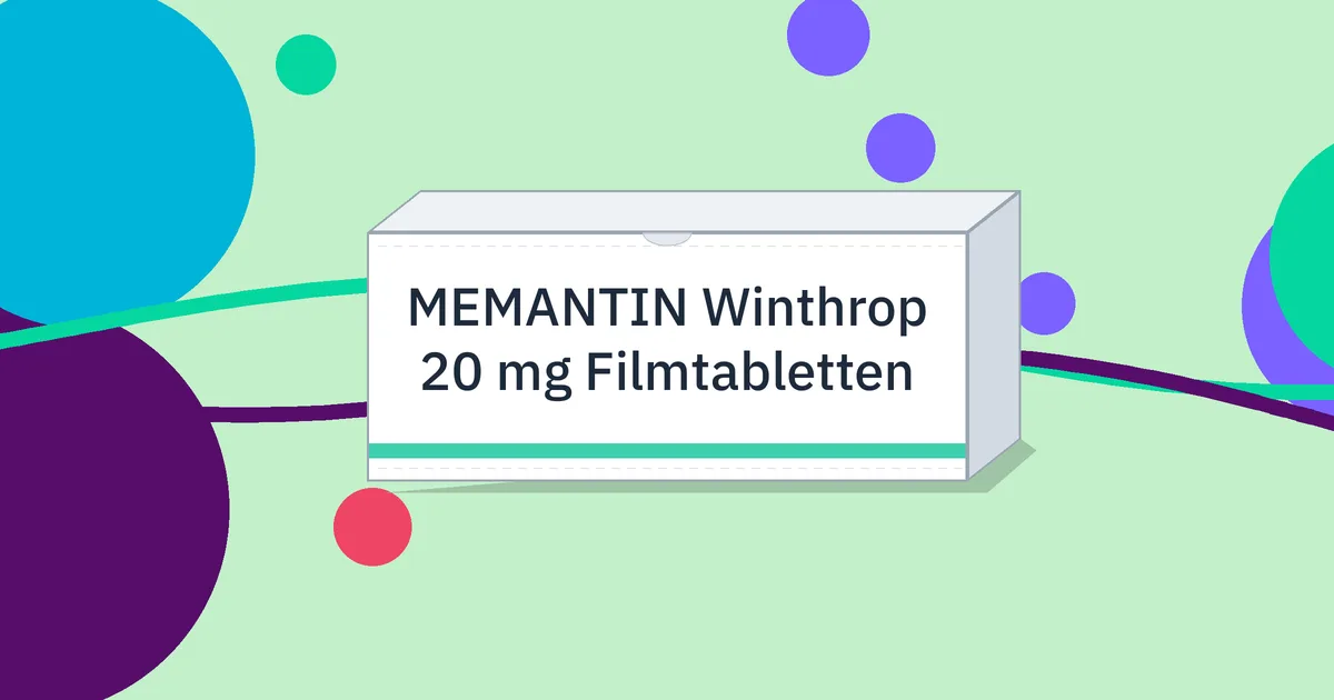 Symbolbild: Packung mit der Aufschrift MEMANTIN Winthrop 20 mg Filmtabletten (PZN 10184076) – Verfügbarkeit und Bezug in Apotheken in Frankfurt am Main