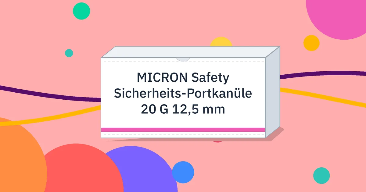 Symbolbild: Packung mit der Aufschrift MICRON Safety Sicherheits-Portkanüle 20 G 12,5 mm (PZN 19707251) – Verfügbarkeit und Bezug in Apotheken in Frankfurt am Main