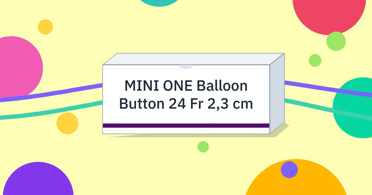 Symbolbild: Packung mit der Aufschrift MINI ONE Balloon Button 24 Fr 2,3 cm (PZN 14342520) – Verfügbarkeit und Bezug in Apotheken in Frankfurt am Main