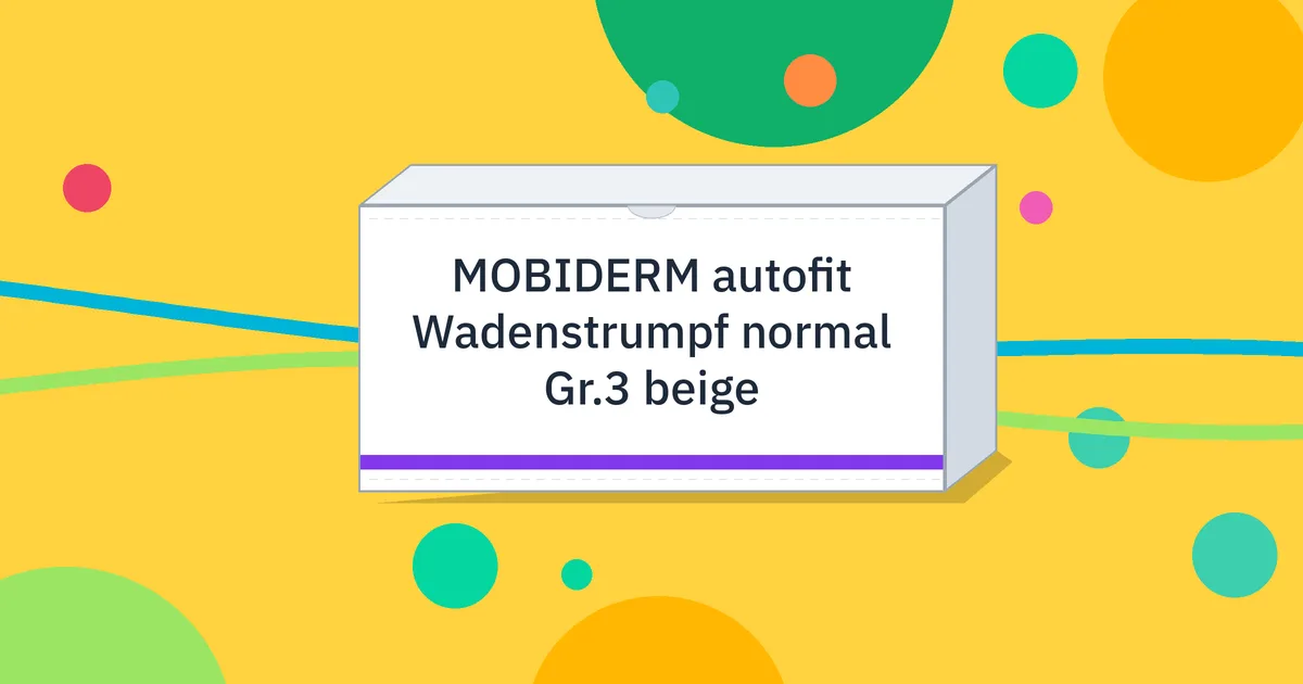 Symbolbild: Packung mit der Aufschrift MOBIDERM autofit Wadenstrumpf normal Gr.3 beige (PZN 13969990) – Verfügbarkeit und Bezug in Apotheken in Frankfurt am Main