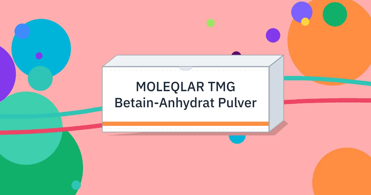 Symbolbild: Packung mit der Aufschrift MOLEQLAR TMG Betain-Anhydrat Pulver (PZN 19790714) – Verfügbarkeit und Bezug in Apotheken in Frankfurt am Main