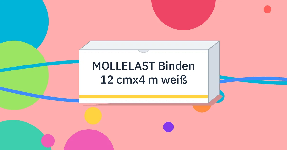 Symbolbild: Packung mit der Aufschrift MOLLELAST Binden 12 cmx4 m weiß (PZN 18116306) – Verfügbarkeit und Bezug in Apotheken in Frankfurt am Main