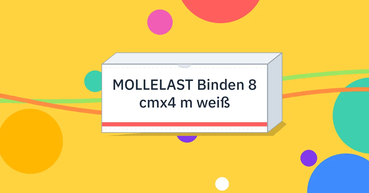 Symbolbild: Packung mit der Aufschrift MOLLELAST Binden 8 cmx4 m weiß (PZN 20609192) – Verfügbarkeit und Bezug in Apotheken in Frankfurt am Main