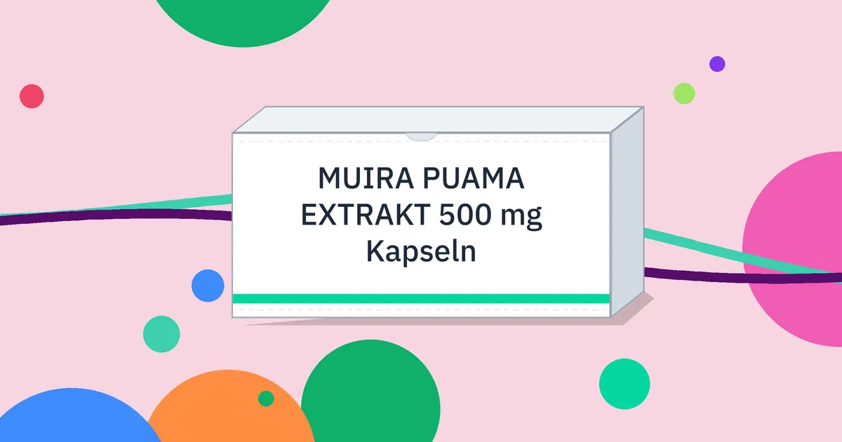 Symbolbild: Packung mit der Aufschrift MUIRA PUAMA EXTRAKT 500 mg Kapseln (PZN 18487155) – Verfügbarkeit und Bezug in Apotheken in Frankfurt am Main