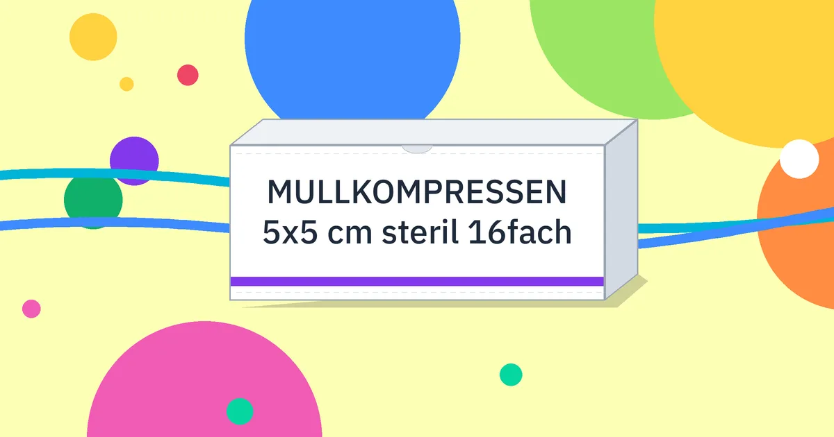 Symbolbild: Packung mit der Aufschrift MULLKOMPRESSEN 5x5 cm steril 16fach (PZN 00032939) – Verfügbarkeit und Bezug in Apotheken in Frankfurt am Main