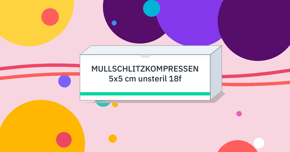 Symbolbild: Packung mit der Aufschrift MULLSCHLITZKOMPRESSEN 5x5 cm unsteril 18f (PZN 12491121) – Verfügbarkeit und Bezug in Apotheken in Frankfurt am Main
