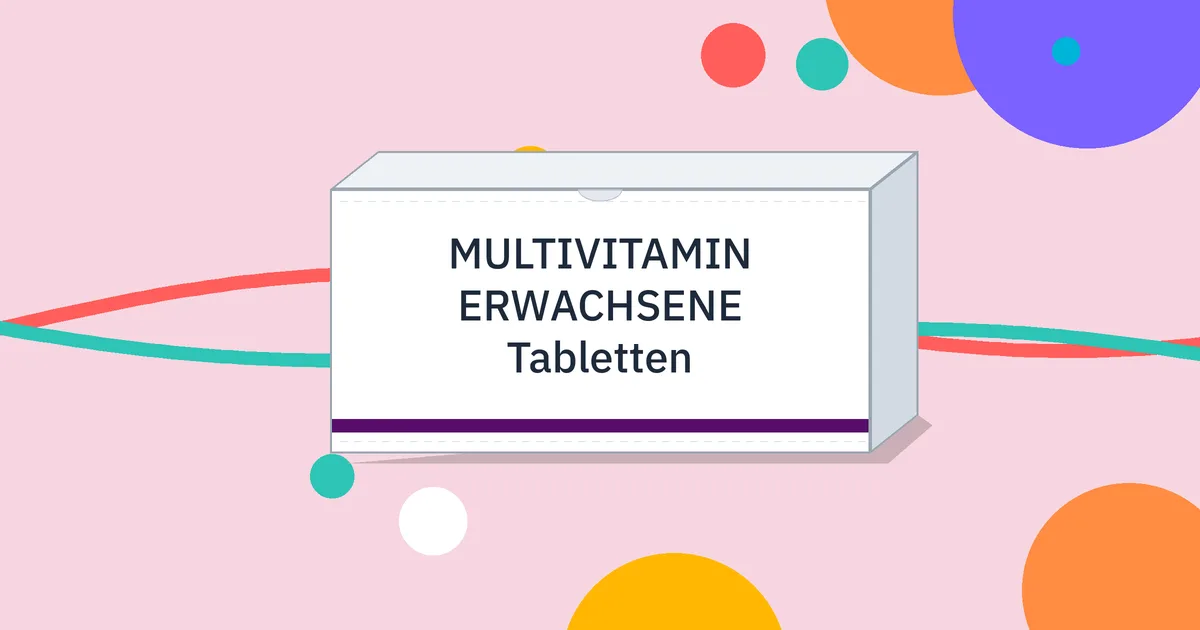 Symbolbild: Packung mit der Aufschrift MULTIVITAMIN ERWACHSENE Tabletten (PZN 10823412) – Verfügbarkeit und Bezug in Apotheken in Frankfurt am Main