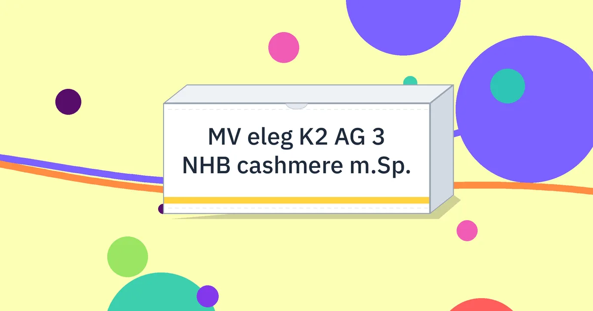 Symbolbild: Packung mit der Aufschrift MV eleg K2 AG 3 NHB cashmere m.Sp. (PZN 15729971) – Verfügbarkeit und Bezug in Apotheken in Frankfurt am Main