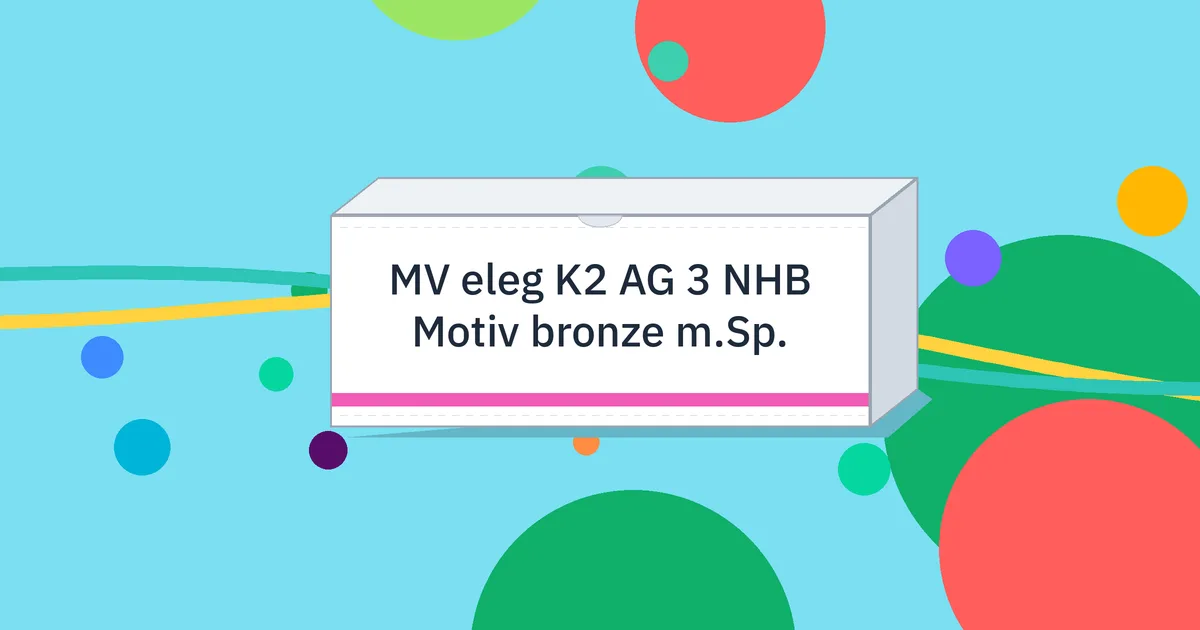 Symbolbild: Packung mit der Aufschrift MV eleg K2 AG 3 NHB Motiv bronze m.Sp. (PZN 15722325) – Verfügbarkeit und Bezug in Apotheken in Frankfurt am Main