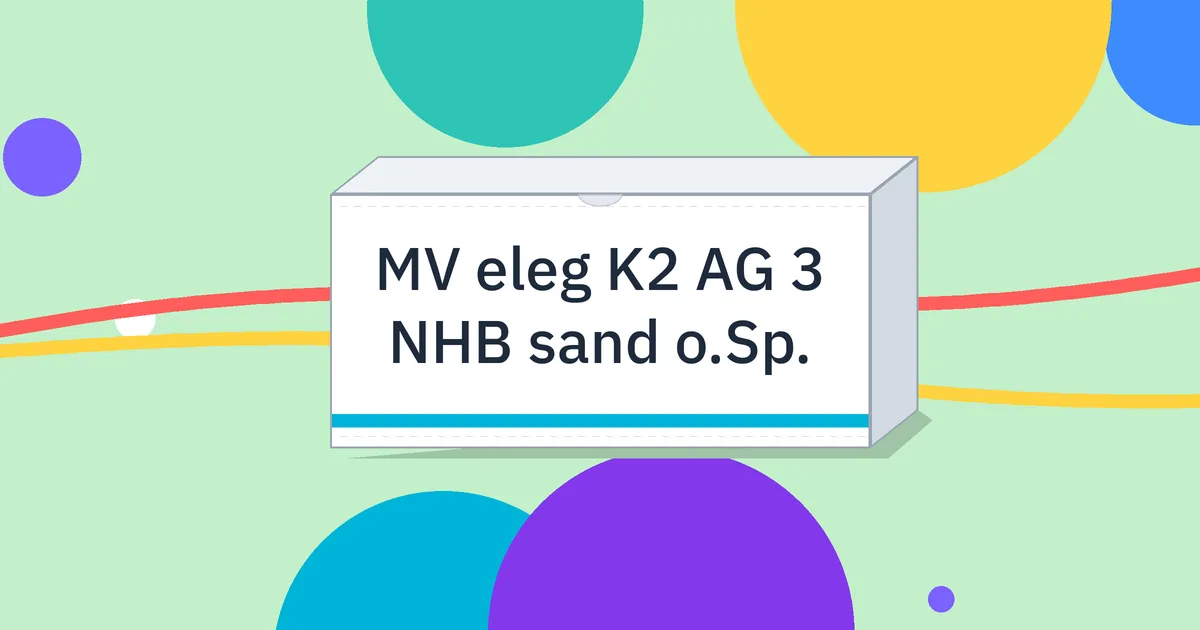 Symbolbild: Packung mit der Aufschrift MV eleg K2 AG 3 NHB sand o.Sp. (PZN 18928955) – Verfügbarkeit und Bezug in Apotheken in Frankfurt am Main
