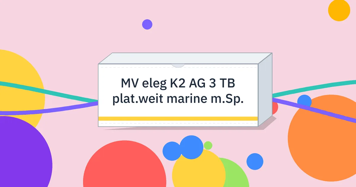 Symbolbild: Packung mit der Aufschrift MV eleg K2 AG 3 TB plat.weit marine m.Sp. (PZN 15283883) – Verfügbarkeit und Bezug in Apotheken in Frankfurt am Main