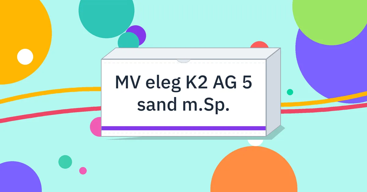 Symbolbild: Packung mit der Aufschrift MV eleg K2 AG 5 sand m.Sp. (PZN 18928381) – Verfügbarkeit und Bezug in Apotheken in Frankfurt am Main