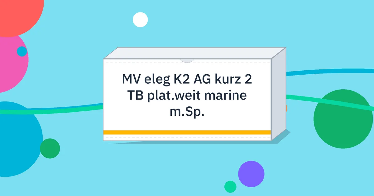 Symbolbild: Packung mit der Aufschrift MV eleg K2 AG kurz 2 TB plat.weit marine m.Sp. (PZN 14605385) – Verfügbarkeit und Bezug in Apotheken in Frankfurt am Main