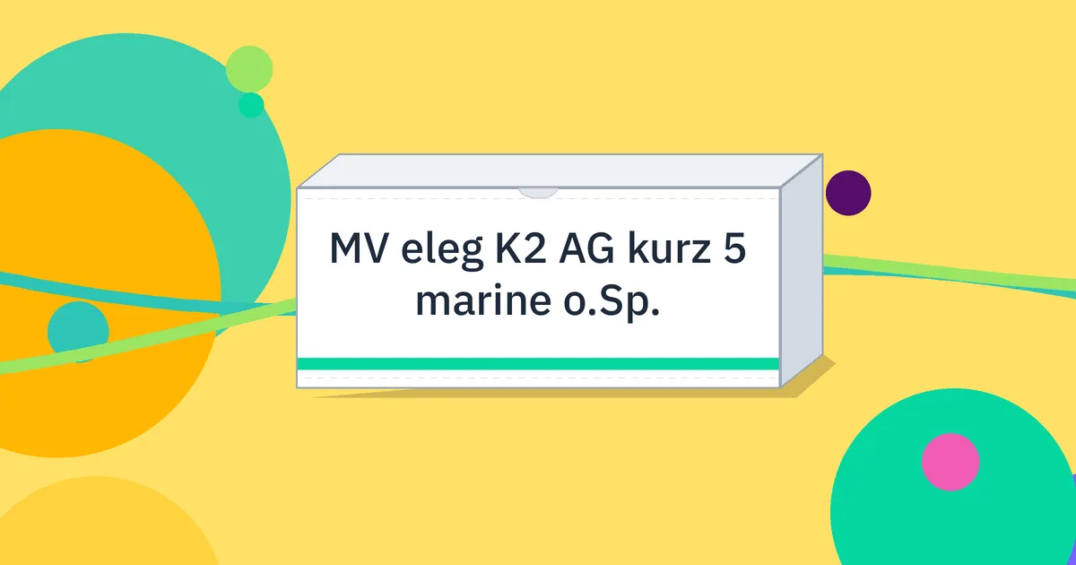 Symbolbild: Packung mit der Aufschrift MV eleg K2 AG kurz 5 marine o.Sp. (PZN 14607869) – Verfügbarkeit und Bezug in Apotheken in Frankfurt am Main