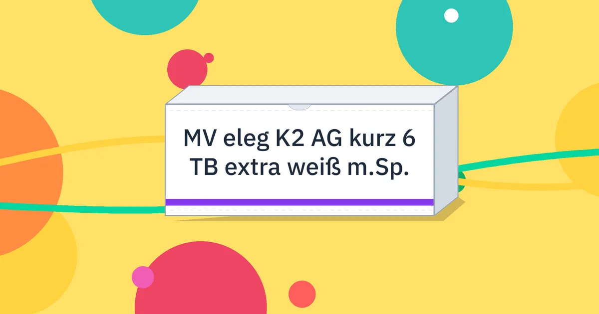 Symbolbild: Packung mit der Aufschrift MV eleg K2 AG kurz 6 TB extra weiß m.Sp. (PZN 09879637) – Verfügbarkeit und Bezug in Apotheken in Frankfurt am Main