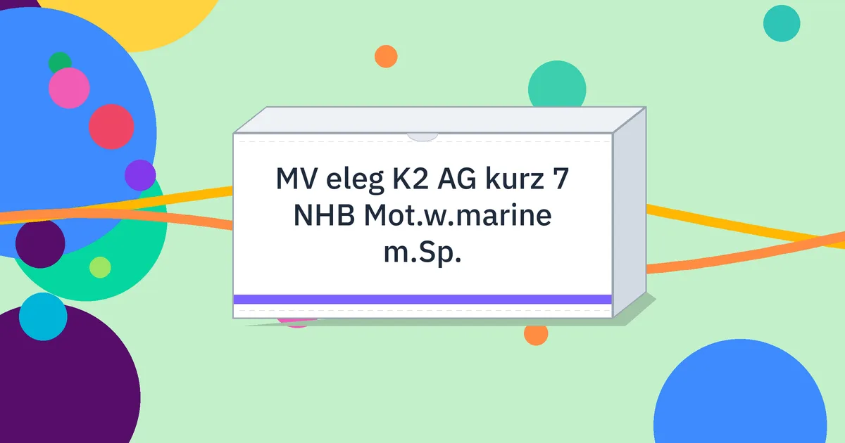 Symbolbild: Packung mit der Aufschrift MV eleg K2 AG kurz 7 NHB Mot.w.marine m.Sp. (PZN 15713556) – Verfügbarkeit und Bezug in Apotheken in Frankfurt am Main