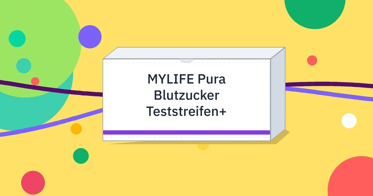 Symbolbild: Packung mit der Aufschrift MYLIFE Pura Blutzucker Teststreifen+ (PZN 20694855) – Verfügbarkeit und Bezug in Apotheken in Frankfurt am Main