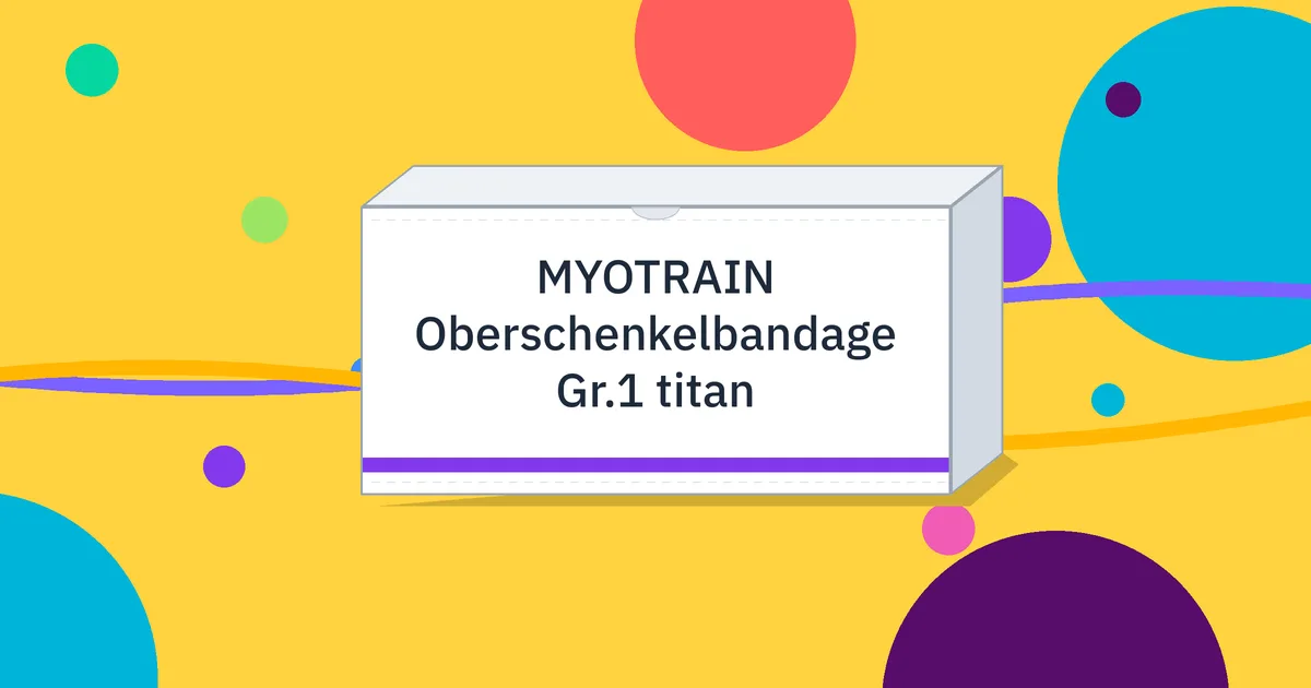 Symbolbild: Packung mit der Aufschrift MYOTRAIN Oberschenkelbandage Gr.1 titan (PZN 03728512) – Verfügbarkeit und Bezug in Apotheken in Frankfurt am Main