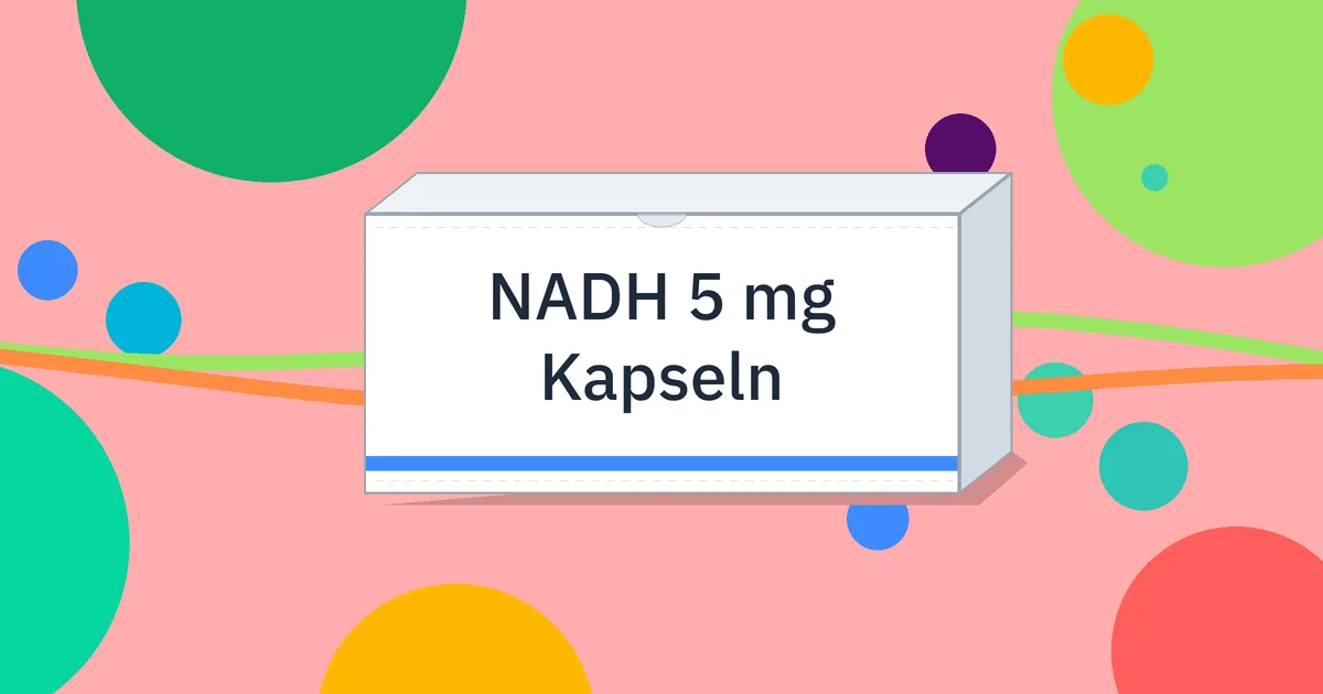 Symbolbild: Packung mit der Aufschrift NADH 5 mg Kapseln (PZN 10280555) – Verfügbarkeit und Bezug in Apotheken in Frankfurt am Main