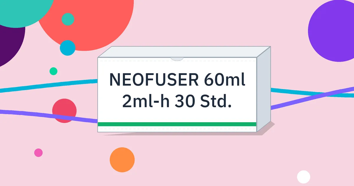 Symbolbild: Packung mit der Aufschrift NEOFUSER 60ml 2ml-h 30 Std. (PZN 16512127) – Verfügbarkeit und Bezug in Apotheken in Frankfurt am Main