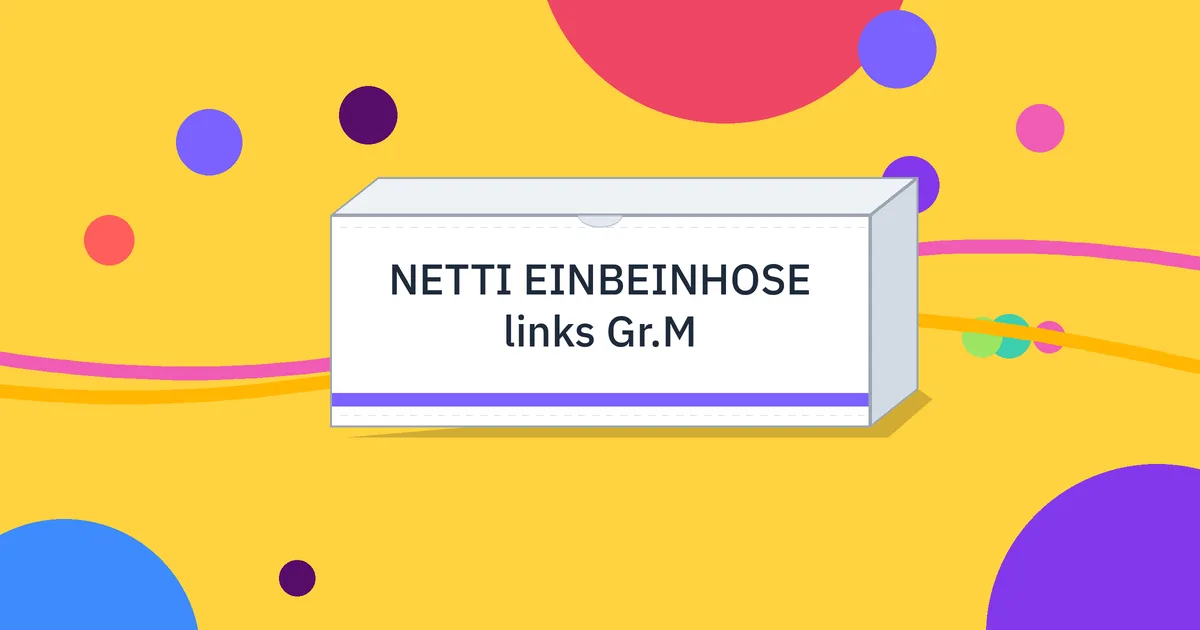 Symbolbild: Packung mit der Aufschrift NETTI EINBEINHOSE links Gr.M (PZN 05517848) – Verfügbarkeit und Bezug in Apotheken in Frankfurt am Main