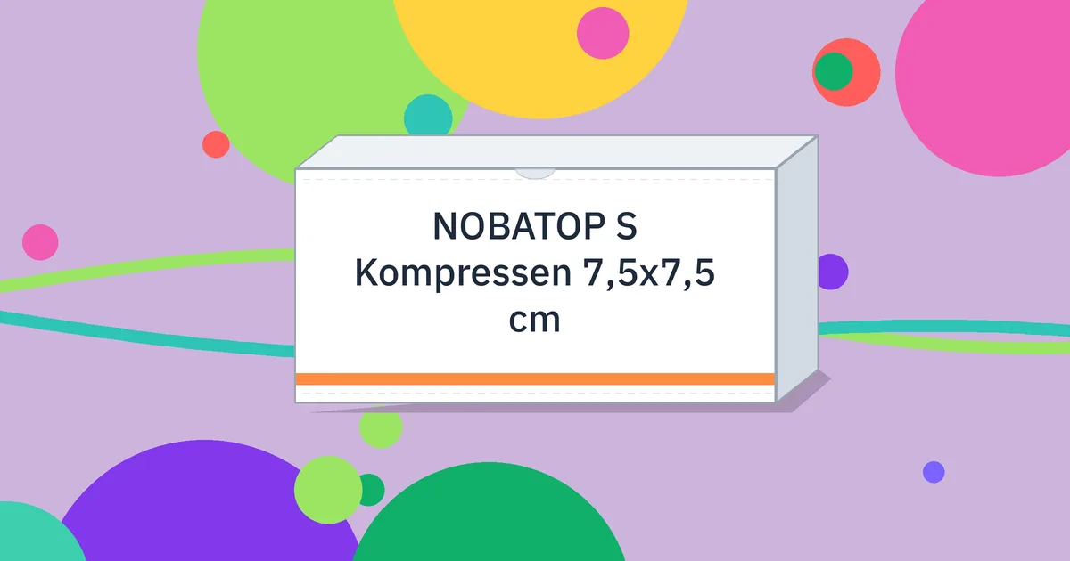 Symbolbild: Packung mit der Aufschrift NOBATOP S Kompressen 7,5x7,5 cm (PZN 16259740) – Verfügbarkeit und Bezug in Apotheken in Frankfurt am Main
