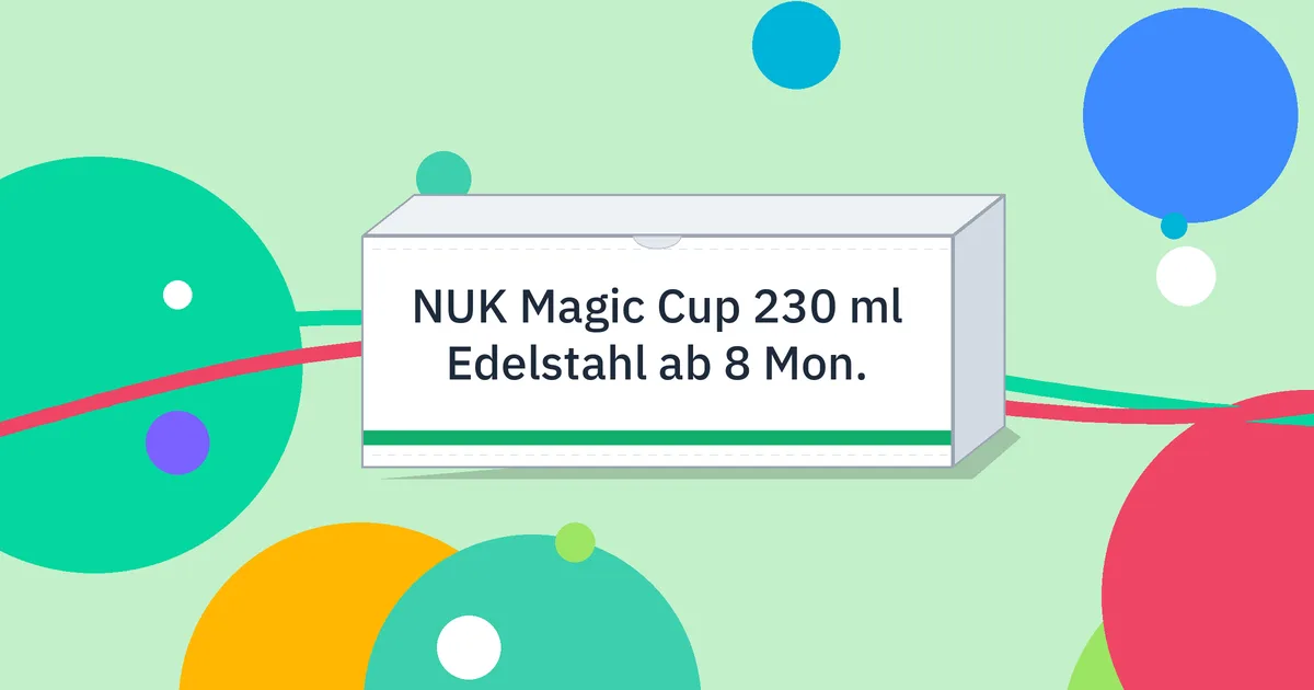 Symbolbild: Packung mit der Aufschrift NUK Magic Cup 230 ml Edelstahl ab 8 Mon. (PZN 18249266) – Verfügbarkeit und Bezug in Apotheken in Frankfurt am Main