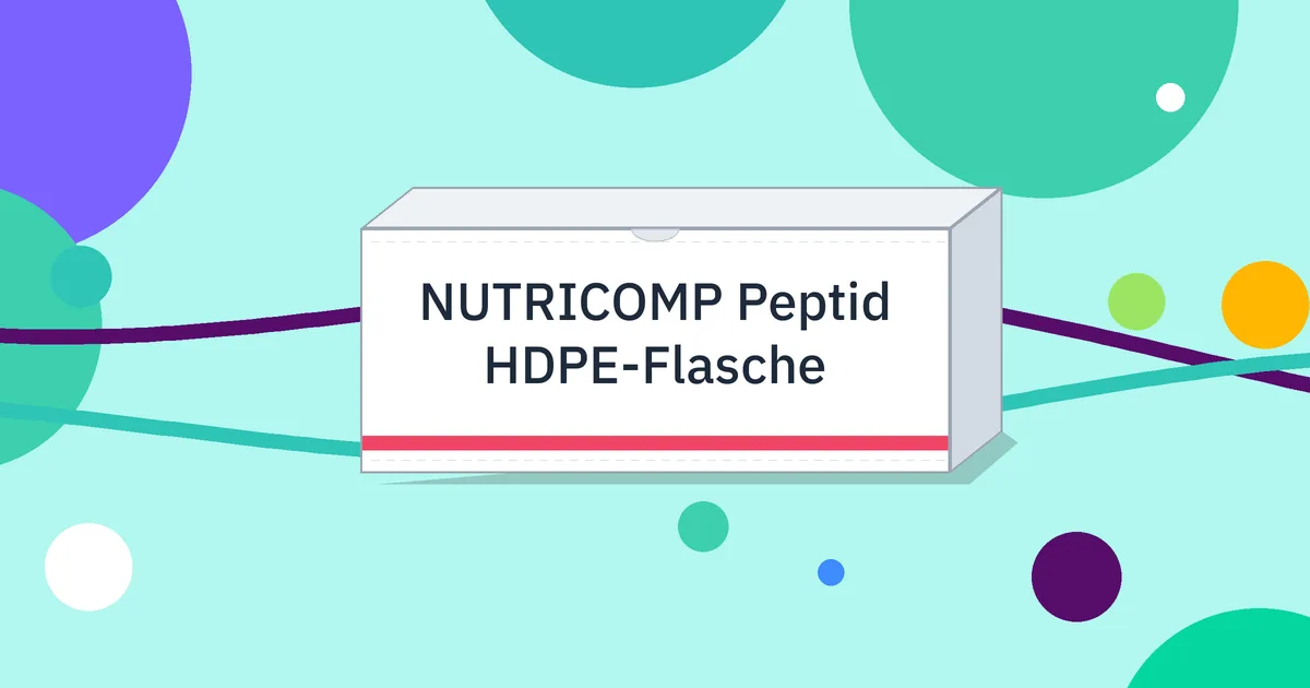 Symbolbild: Packung mit der Aufschrift NUTRICOMP Peptid HDPE-Flasche (PZN 11134028) – Verfügbarkeit und Bezug in Apotheken in Frankfurt am Main