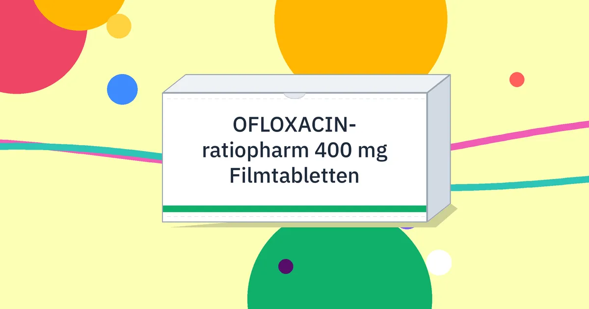 Symbolbild: Packung mit der Aufschrift OFLOXACIN-ratiopharm 400 mg Filmtabletten (PZN 01567447) – Verfügbarkeit und Bezug in Apotheken in Frankfurt am Main