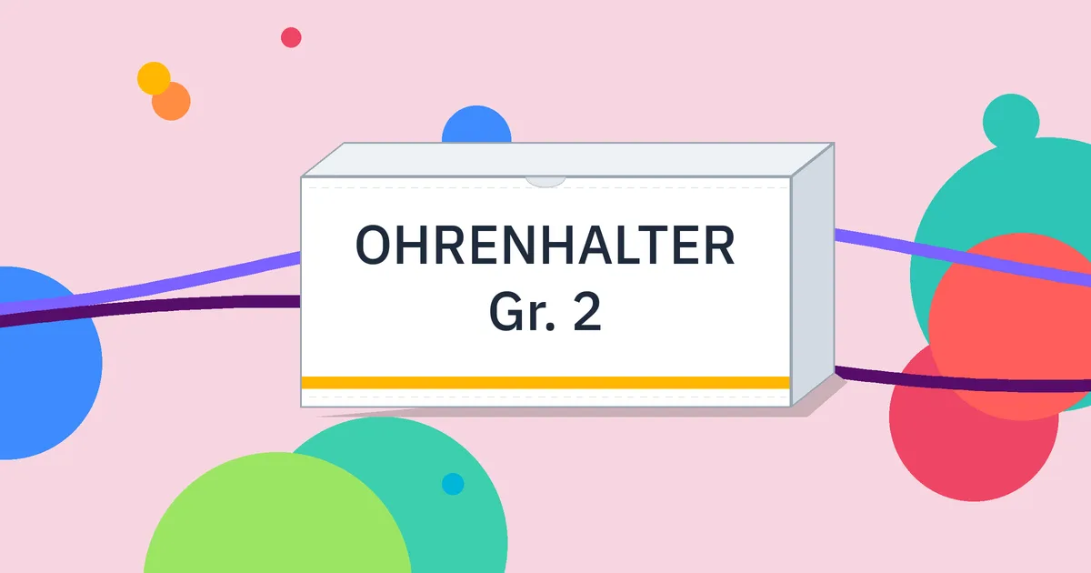 Symbolbild: Packung mit der Aufschrift OHRENHALTER Gr. 2 (PZN 01733041) – Verfügbarkeit und Bezug in Apotheken in Frankfurt am Main