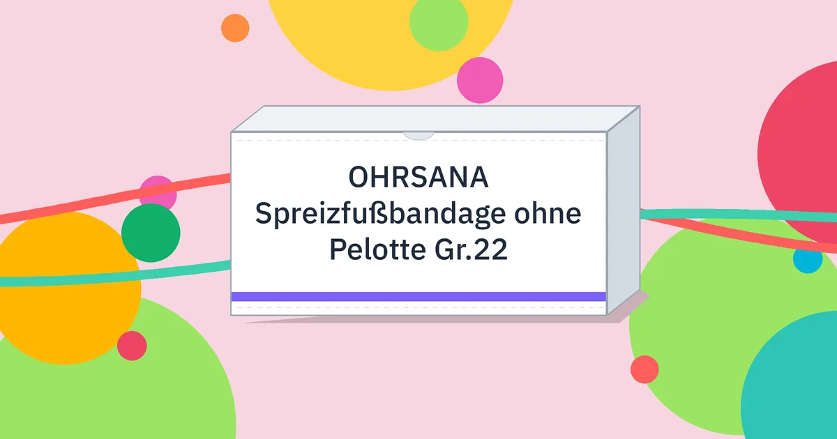 Symbolbild: Packung mit der Aufschrift OHRSANA Spreizfußbandage ohne Pelotte Gr.22 (PZN 02670377) – Verfügbarkeit und Bezug in Apotheken in Frankfurt am Main